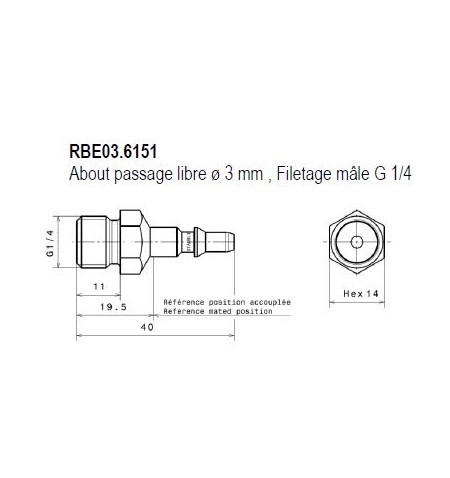 METR - RACCORD Obturateur Dia 3-Filetage Male G 1/8 RBE03.1150 staubli ...